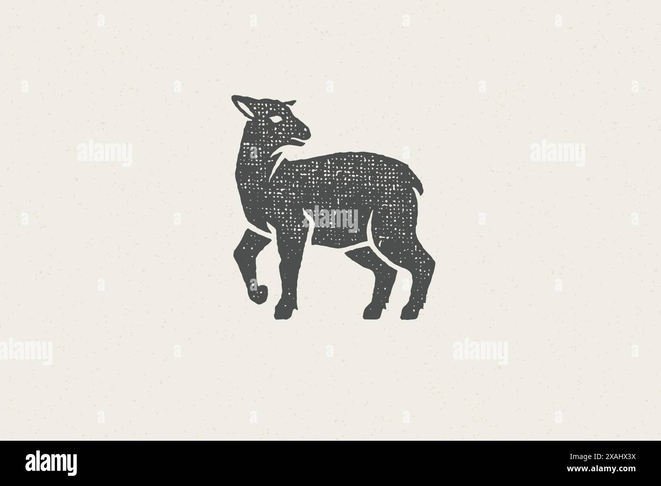 Lamb silhouette for domestic farm industry hand drawn stamp effect ...
