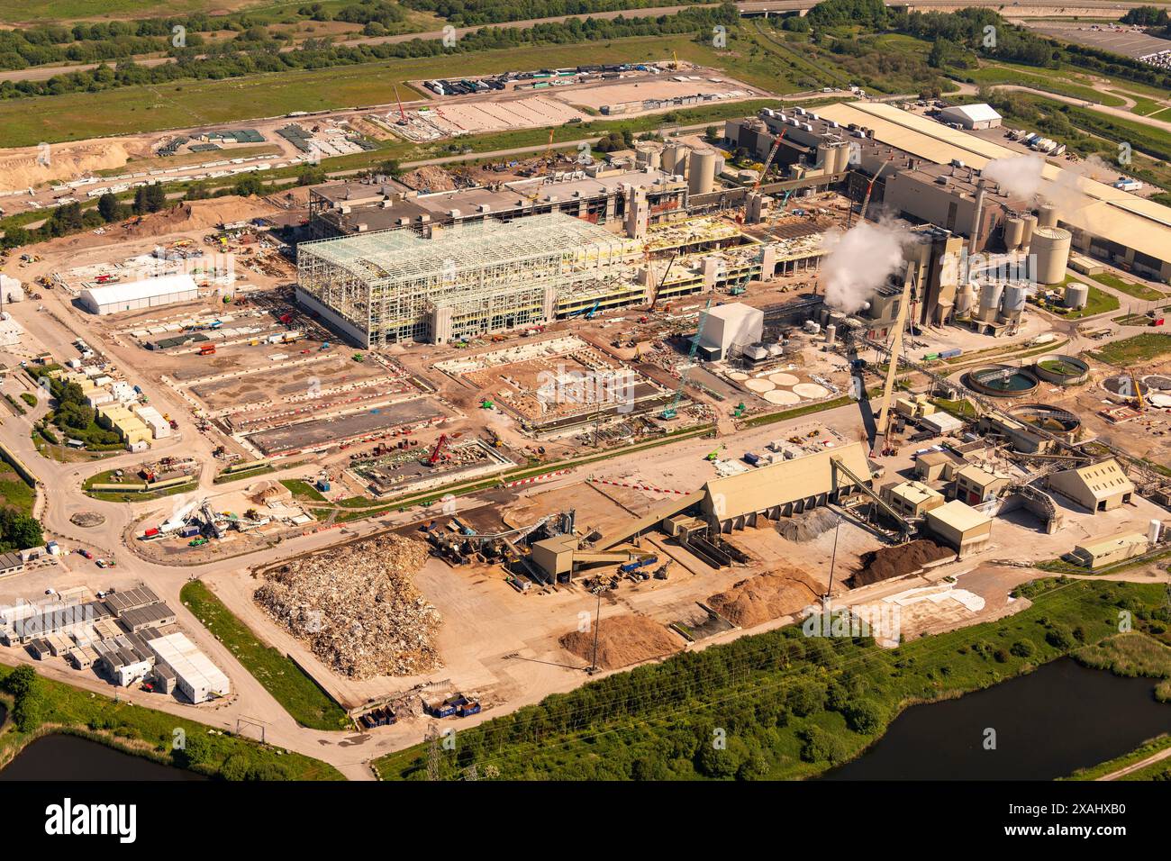 Aerial photograph of new paper mill under construction taken from 1500 ...
