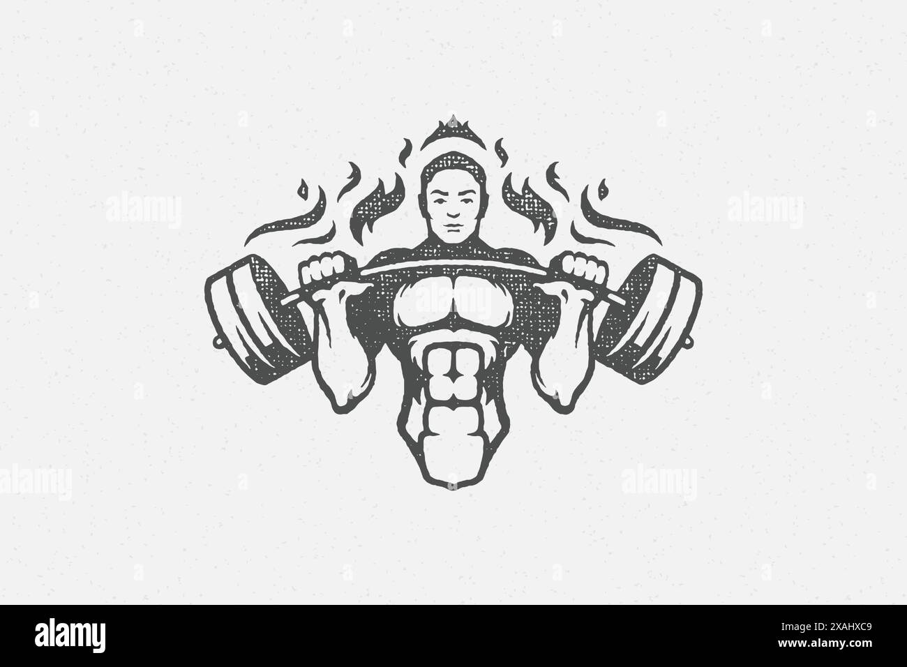 Strong bodybuilder lifting barbell silhouette vector illustration. Muscular man lifting heavy ...