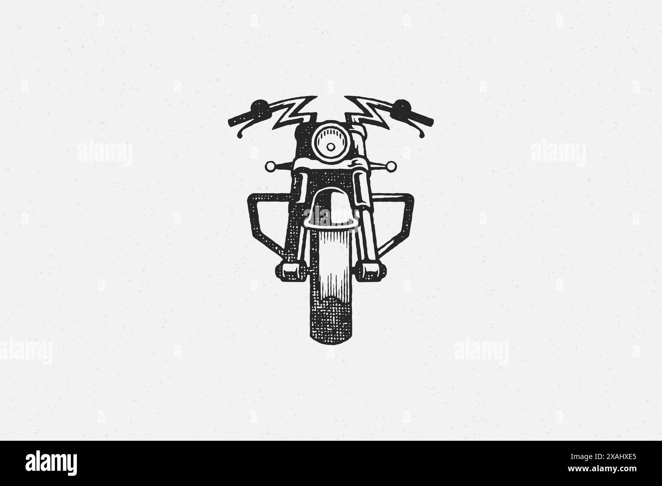 Chopper motorcycle silhouette front view hand drawn ink stamp vector ...