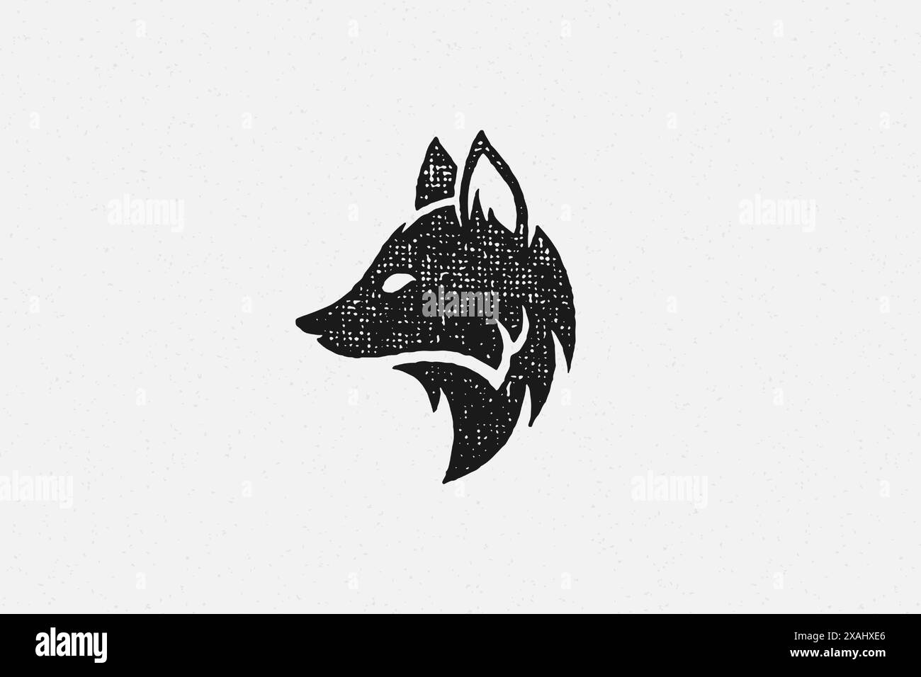 Silhouette of wild fox head profile as symbol of wildlife in countryside hand drawn stamp effect ...