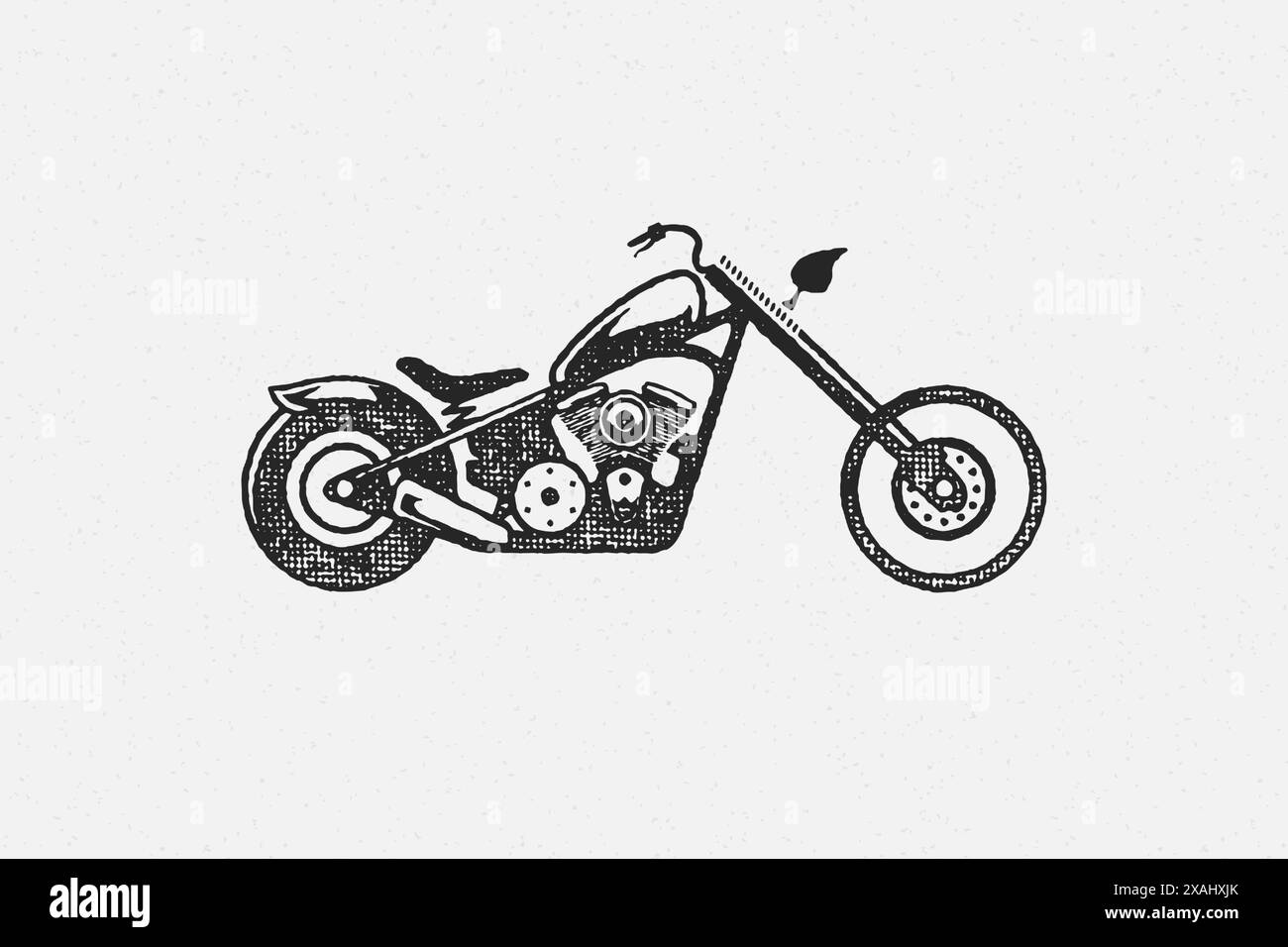Chopper motorcycle silhouette side view hand drawn ink stamp vector ...