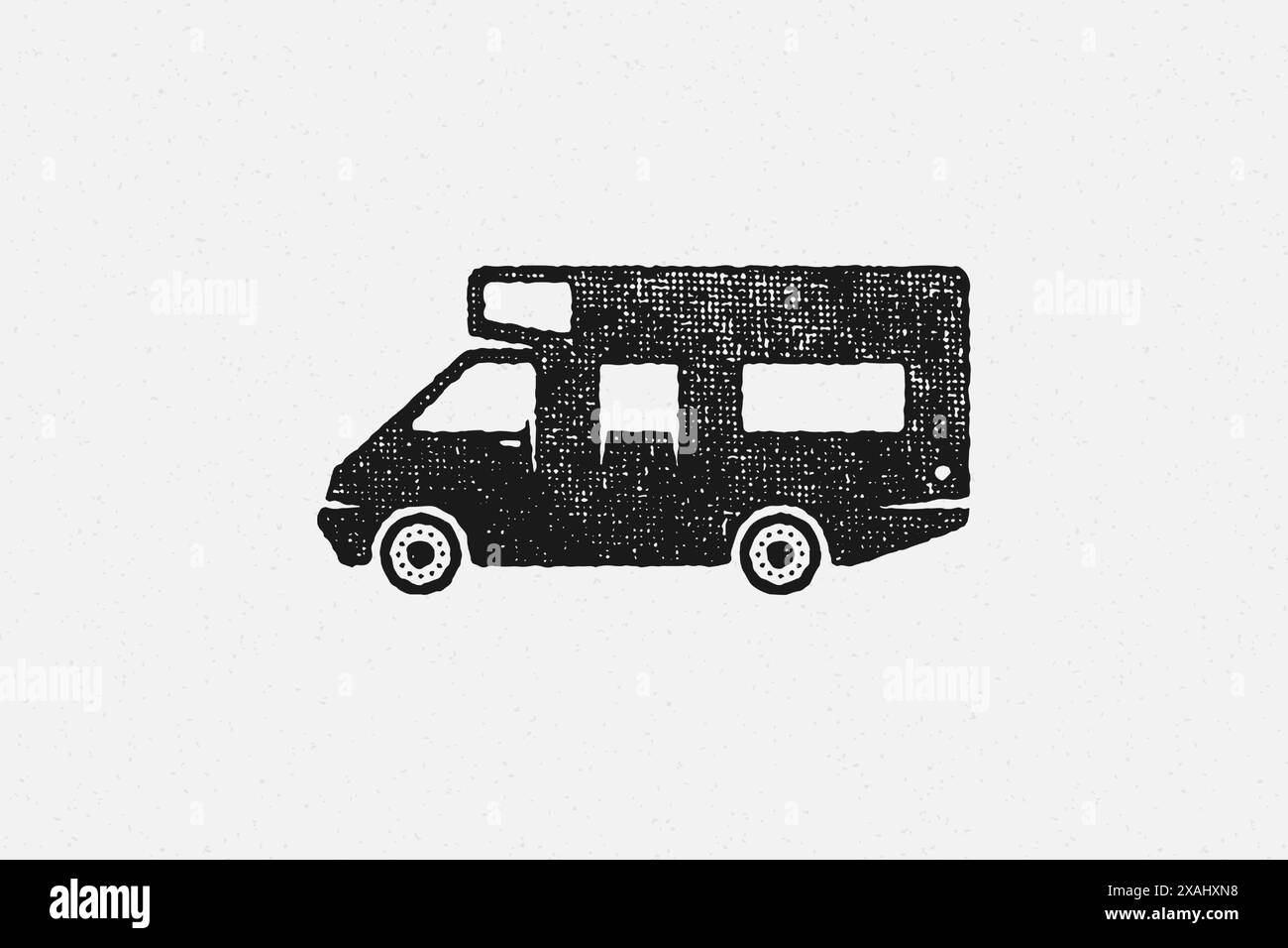 Silhouette rv trailer for journey in countryside designed as symbol ...