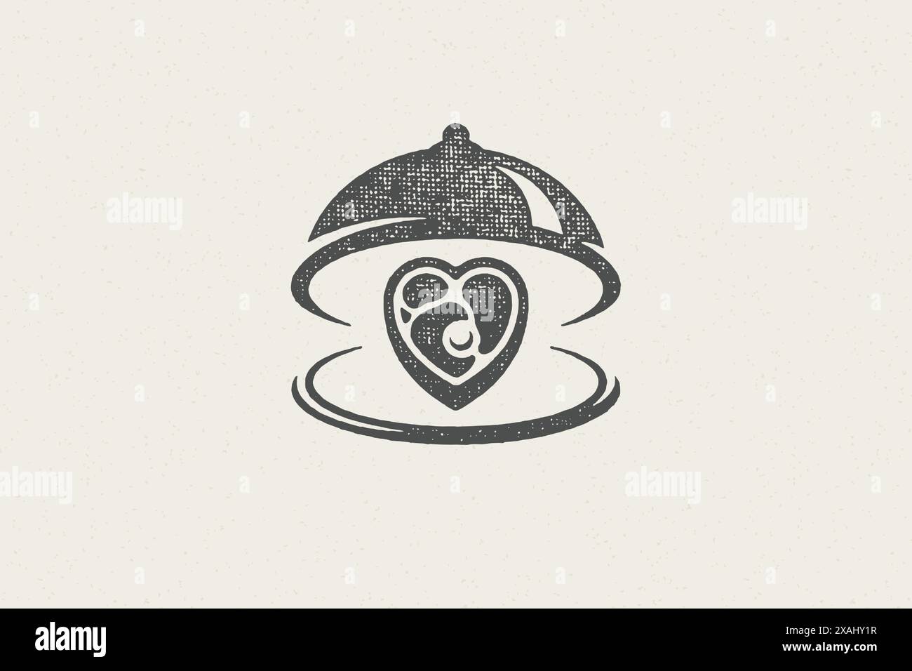 Heart shape beef steak silhouette served on tray with open cloche hand ...