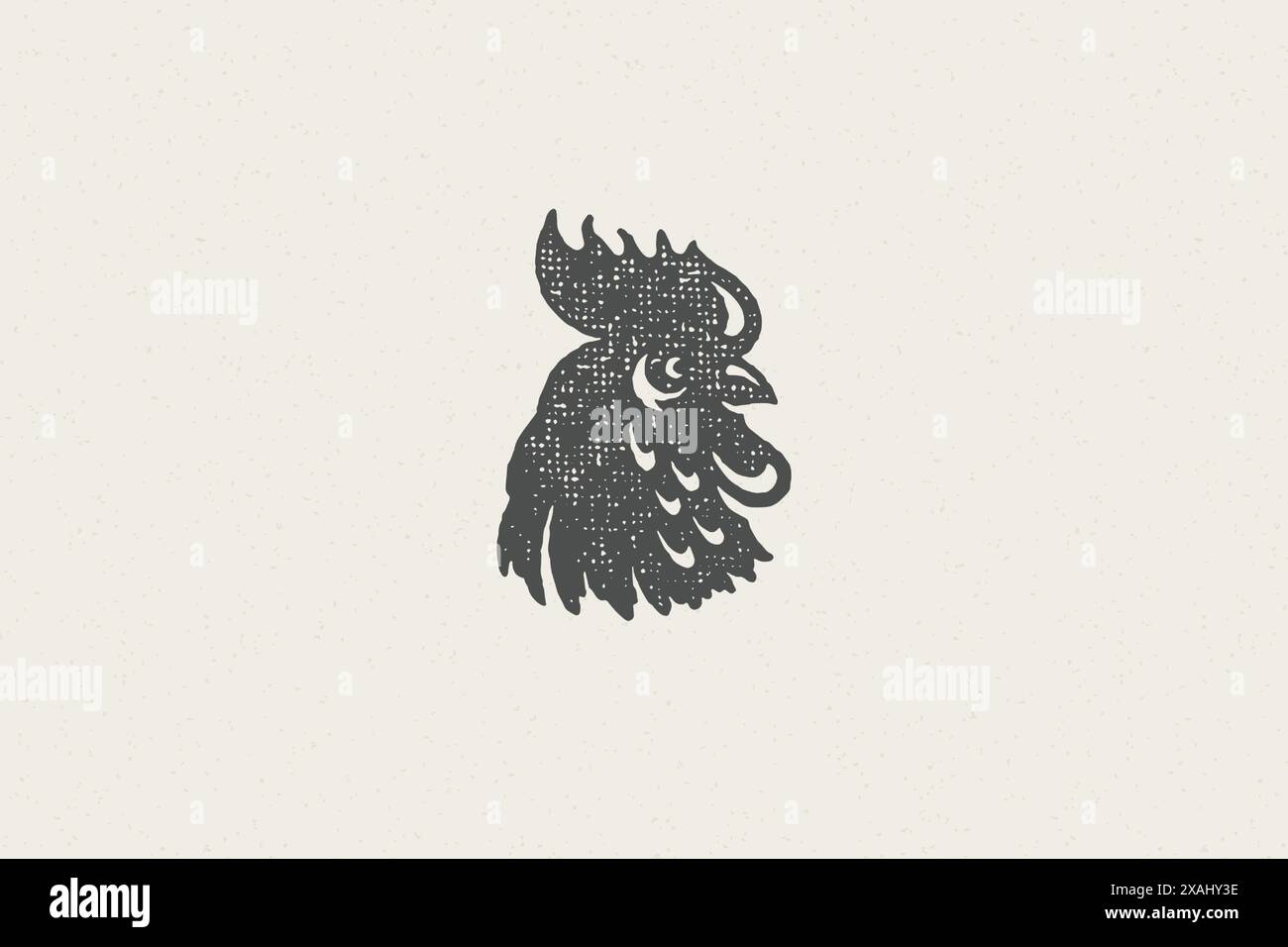 Black Rooster Head Silhouette For Poultry Farm Industry Hand Drawn Stamp Effect Vector