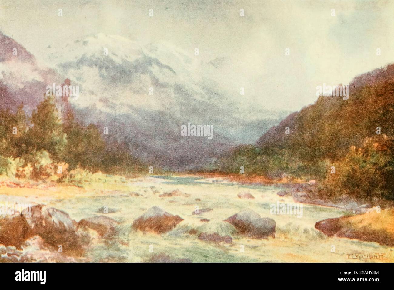 On the Bealey River from the set ' New Zealand ' painted by Frank and Walter Wright published by ...