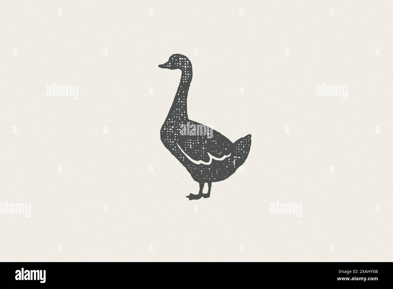 Goose silhouette for animal husbandry industry hand drawn stamp effect ...