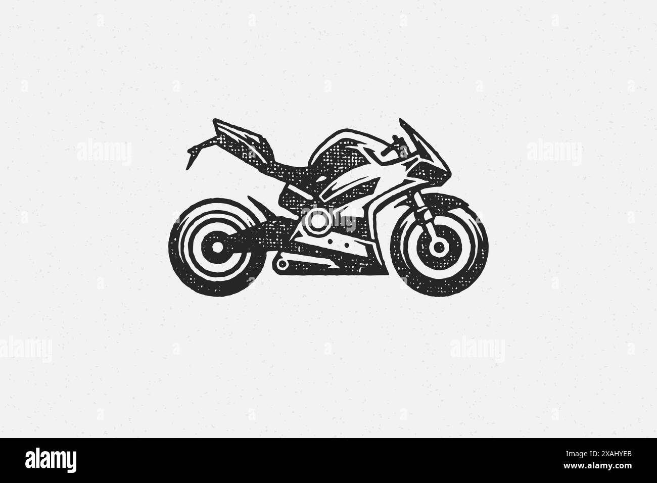 Sport superbike motorcycle silhouette side view hand drawn ink stamp ...