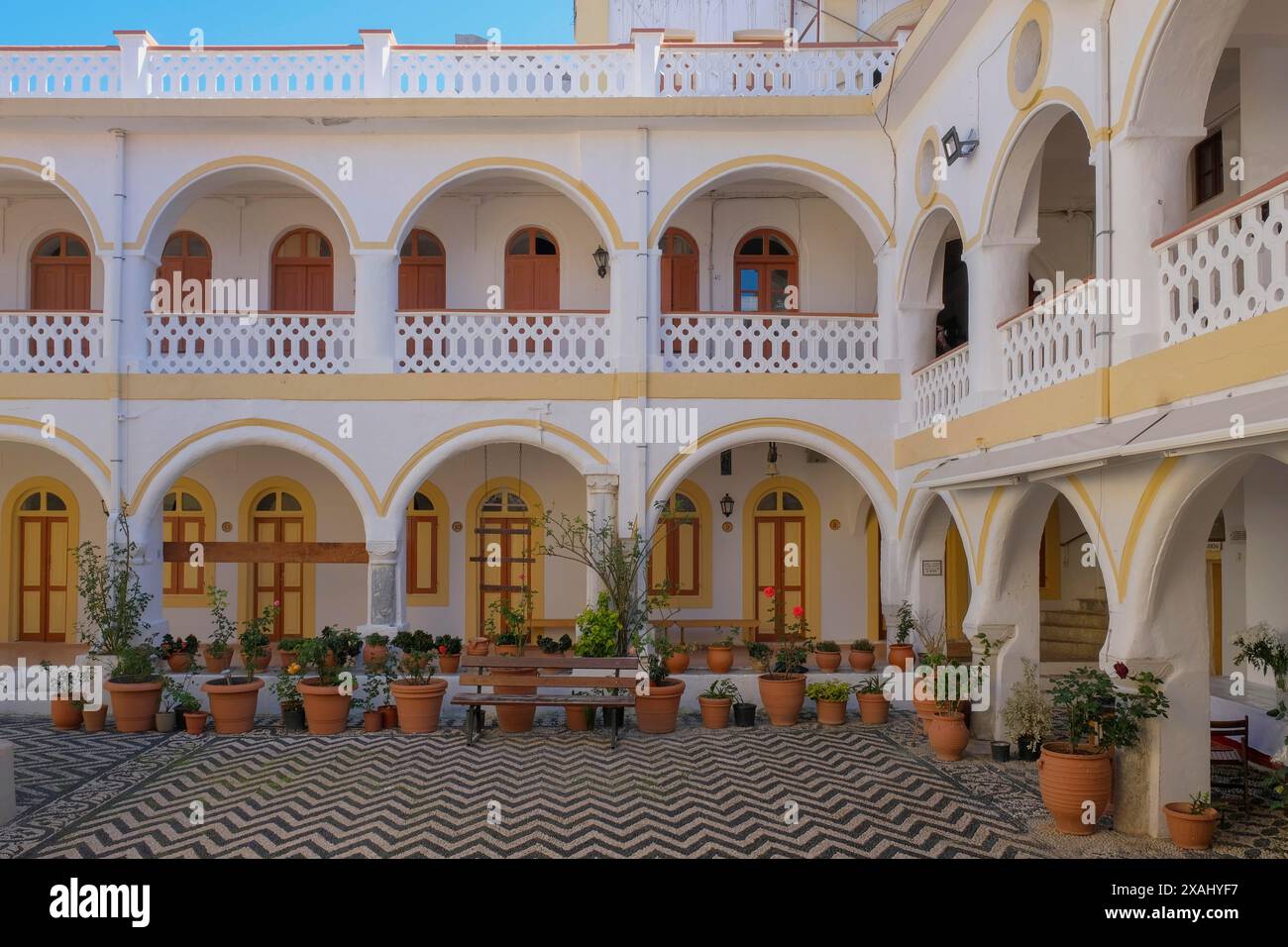 Courtyard of the Panormitis Monastery, Symi Island, Dodecanese, Greek ...