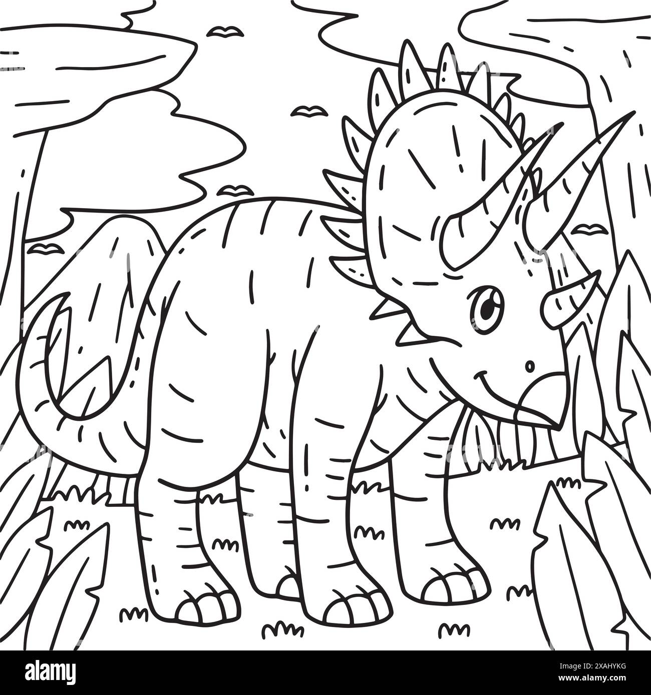 Triceratops Dinosaur Coloring Page for Kids Stock Vector Image & Art ...