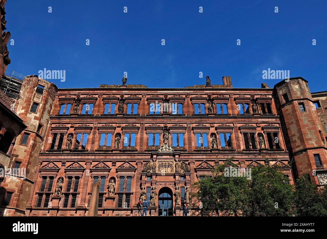 Heidelberg castle ruins, first destroyed in 1698, entire facade of the ...