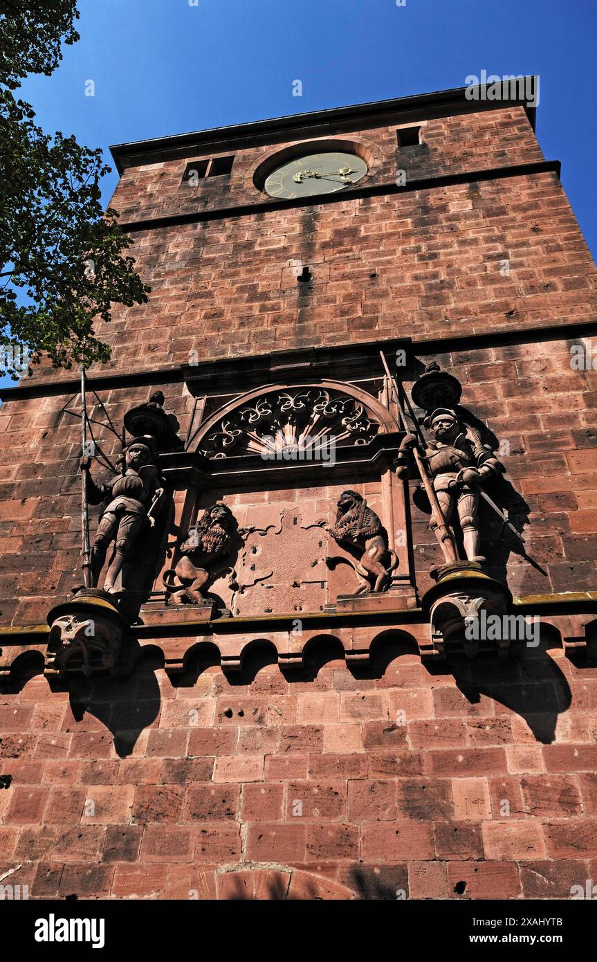 Heidelberg castle ruins, destroyed in 1689, knight figures on the gate ...