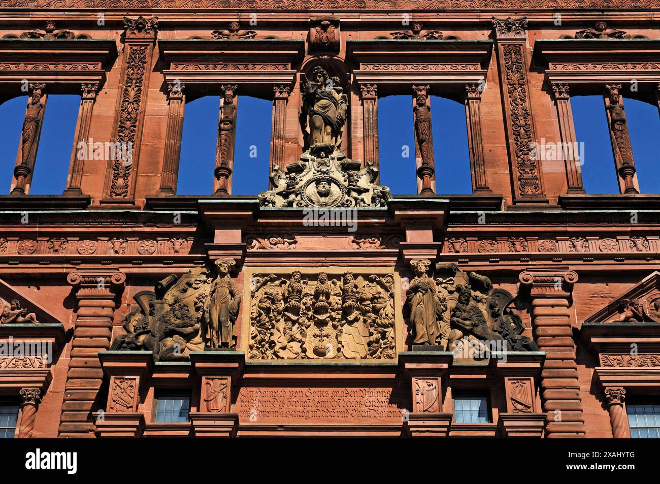 Heidelberg castle ruins, destroyed in 1693, richly decorated entrance ...