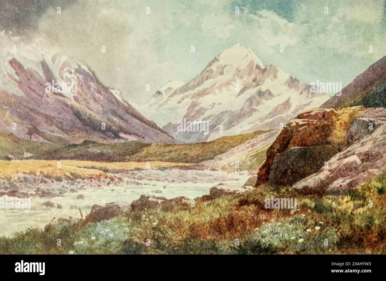 Mount Cook from the set ' New Zealand ' painted by Frank and Walter ...
