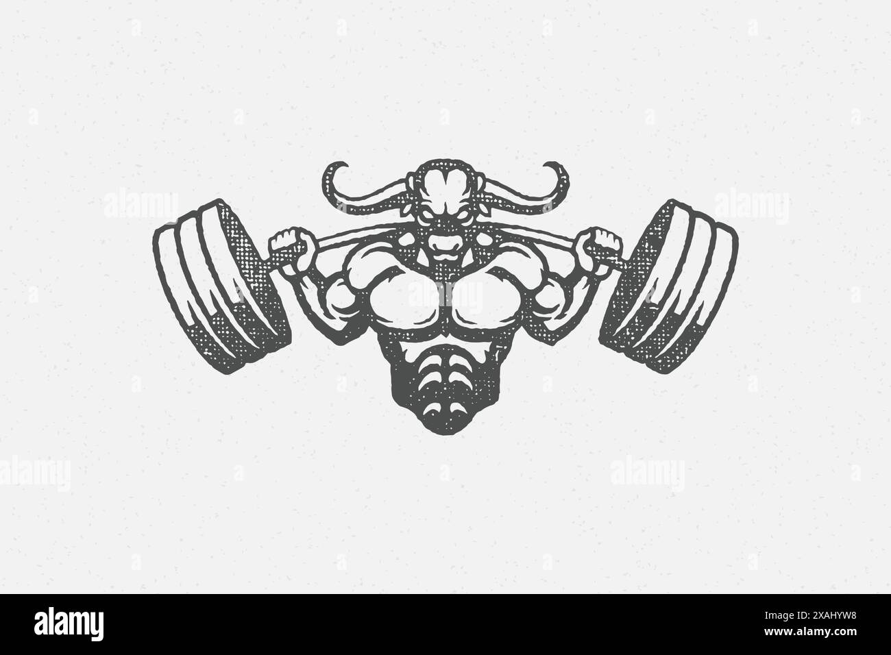 Sportsman silhouette with bull head lifting barbell vector illustration ...