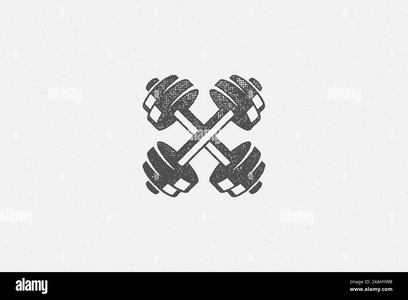 Heavy crossed dumbbells silhouette as symbol of weightlifting training in gym hand drawn stamp ...