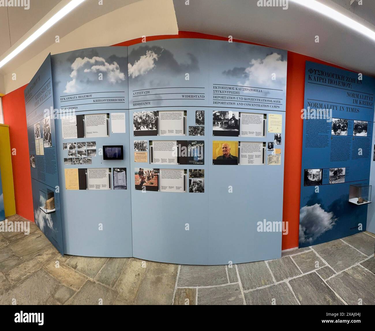 Part of exhibition in memorial site with display boards texts ...