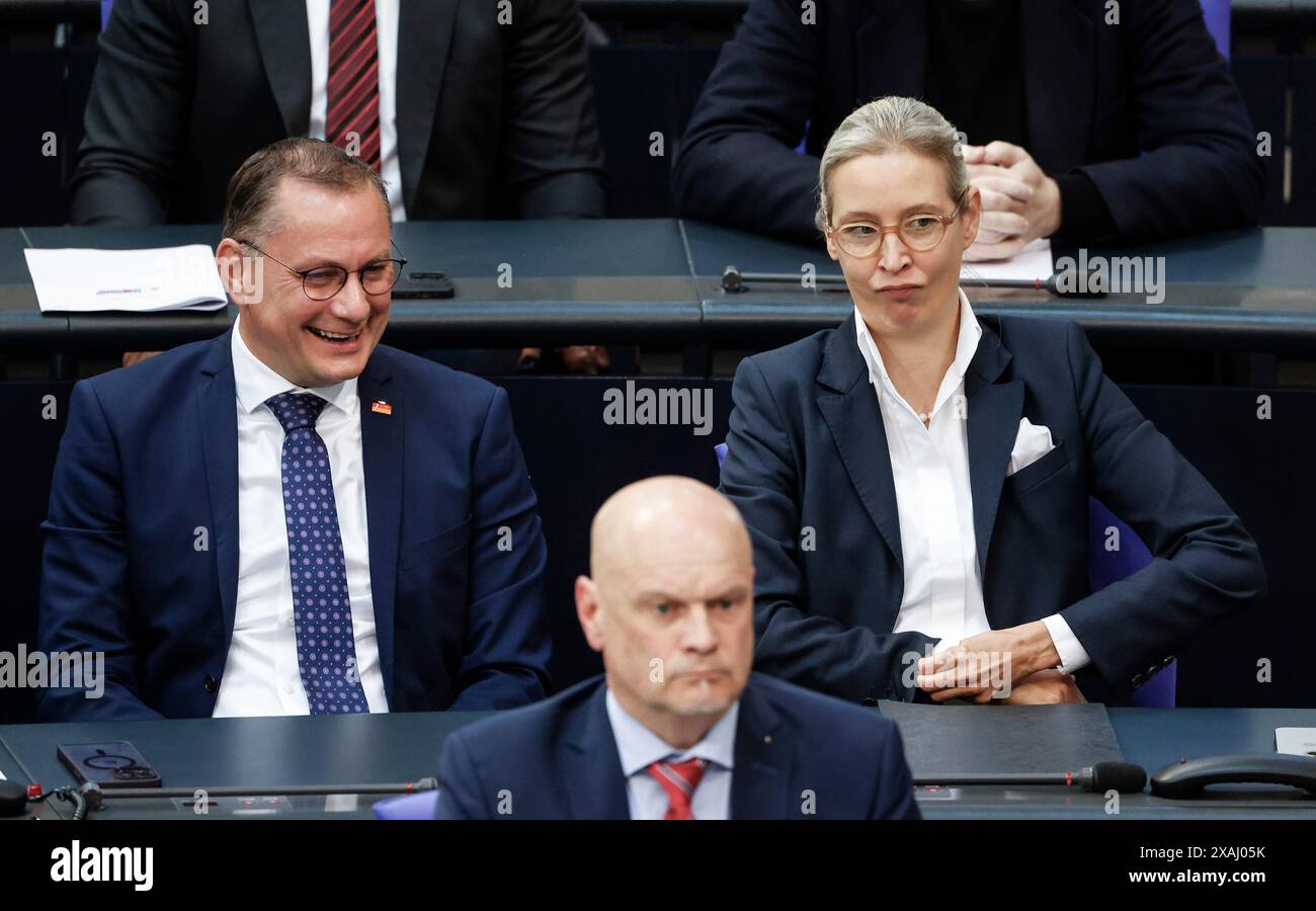 Alice Weidel, AfD parliamentary group leader and Tino Chrupalla, AfD ...