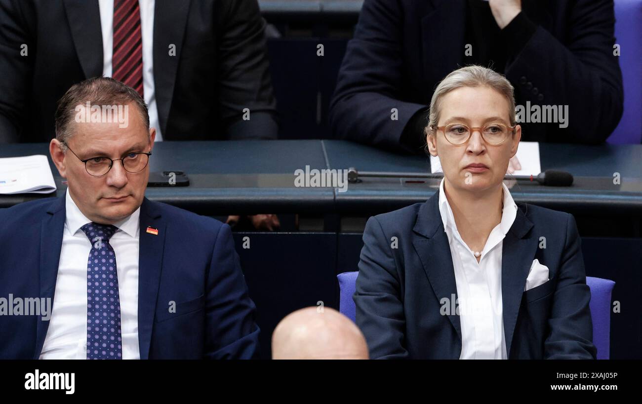Alice Weidel, AfD parliamentary group leader and Tino Chrupalla, AfD ...