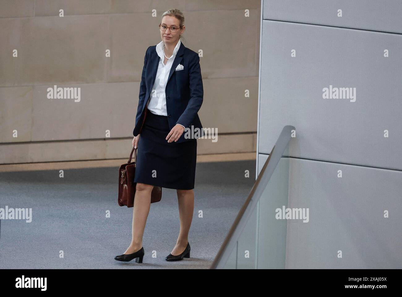 Alice Weidel, leader of the AfD parliamentary group, arrives at the ...