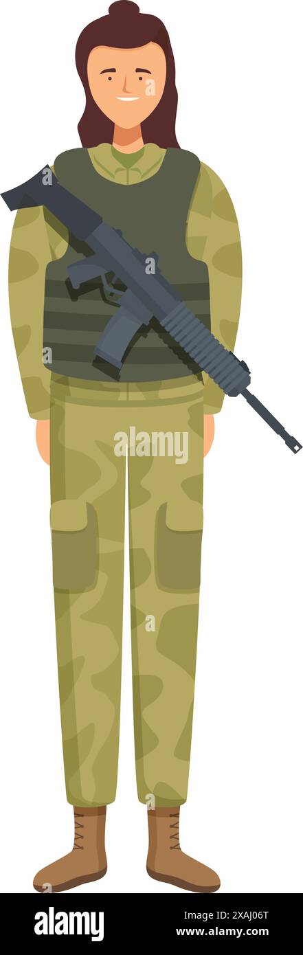 Female soldier is standing with her hands behind her back and a rifle ...