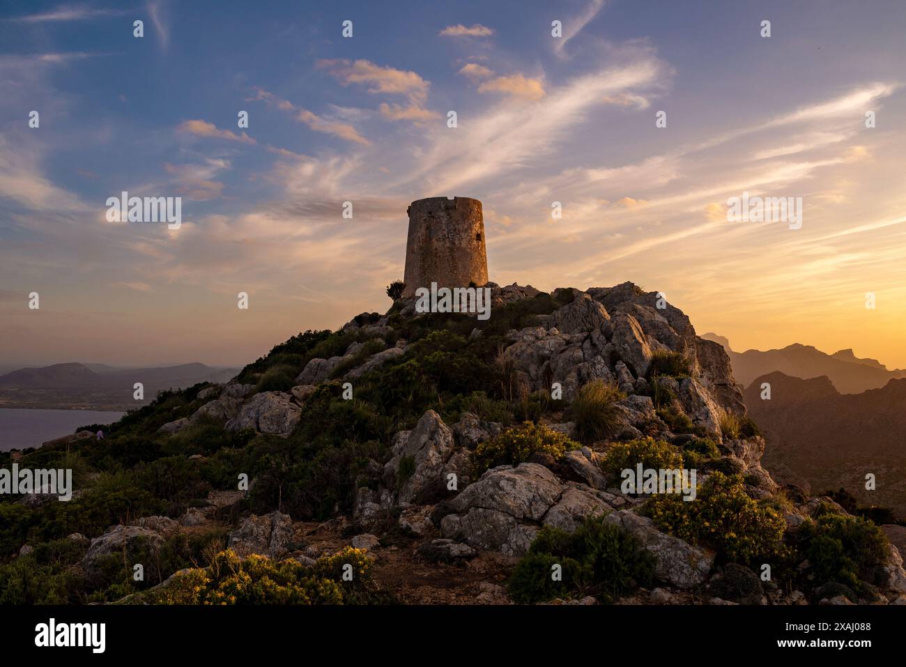 Talaia de Albercutx ancient watchtower at sunset, Formentor Peninsula ...