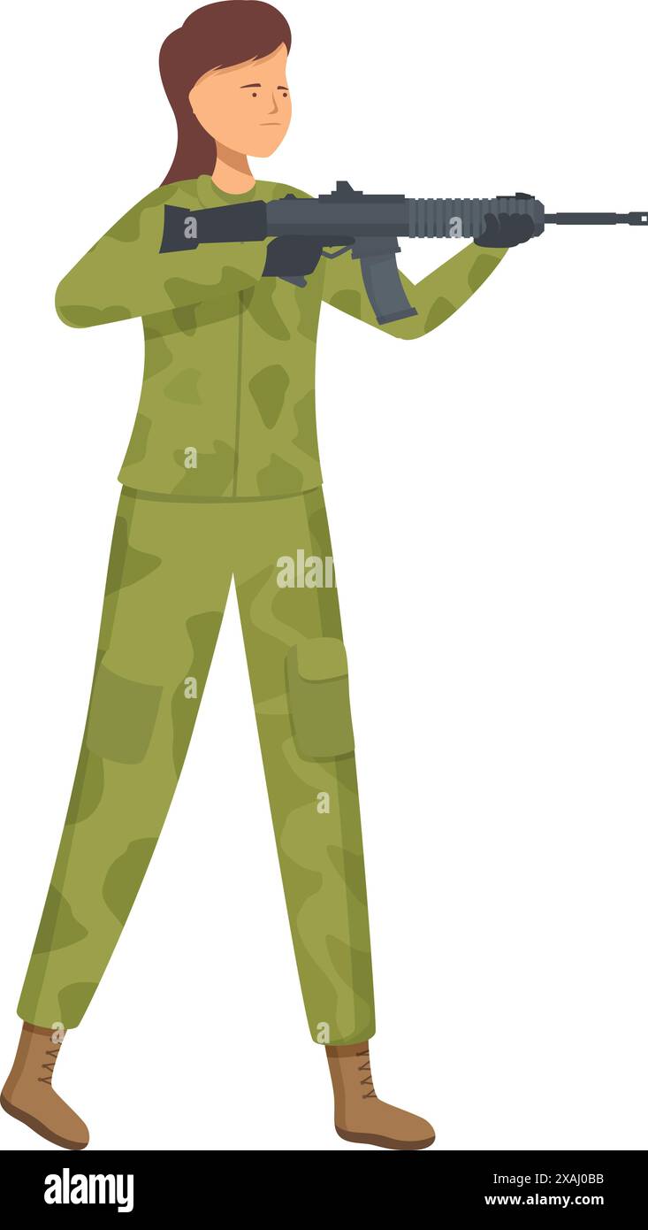 Young female soldier standing and aiming with rifle, military woman in ...