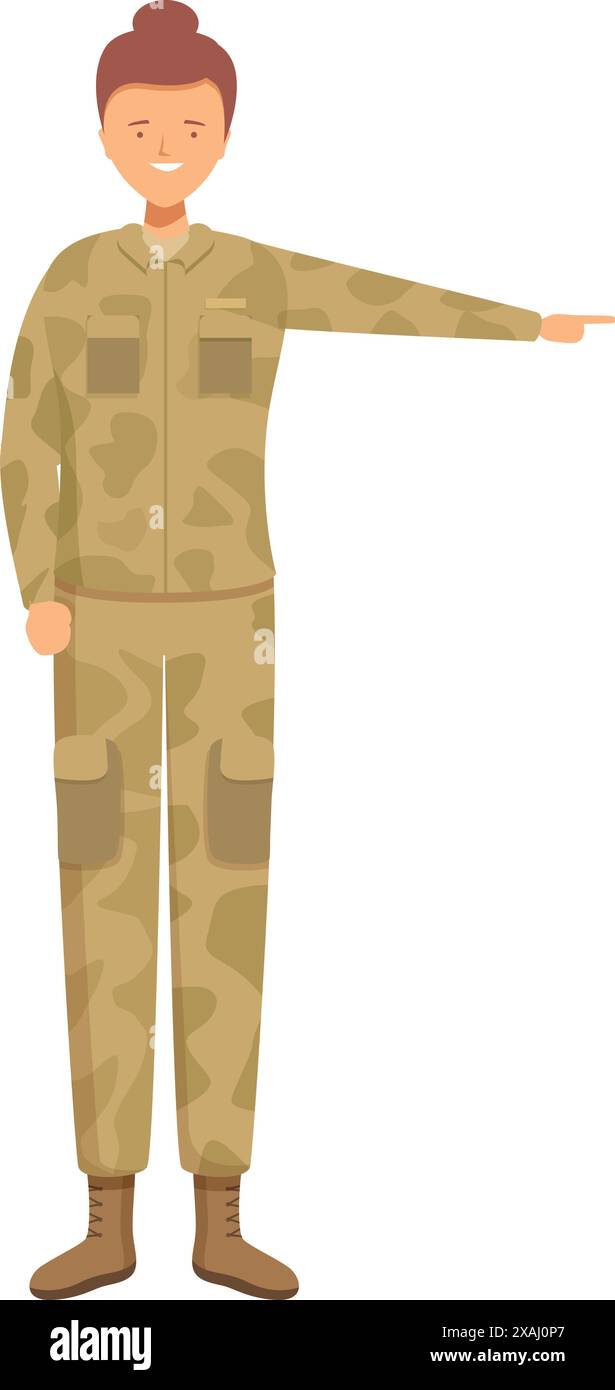 Smiling female soldier pointing with finger showing direction Stock ...