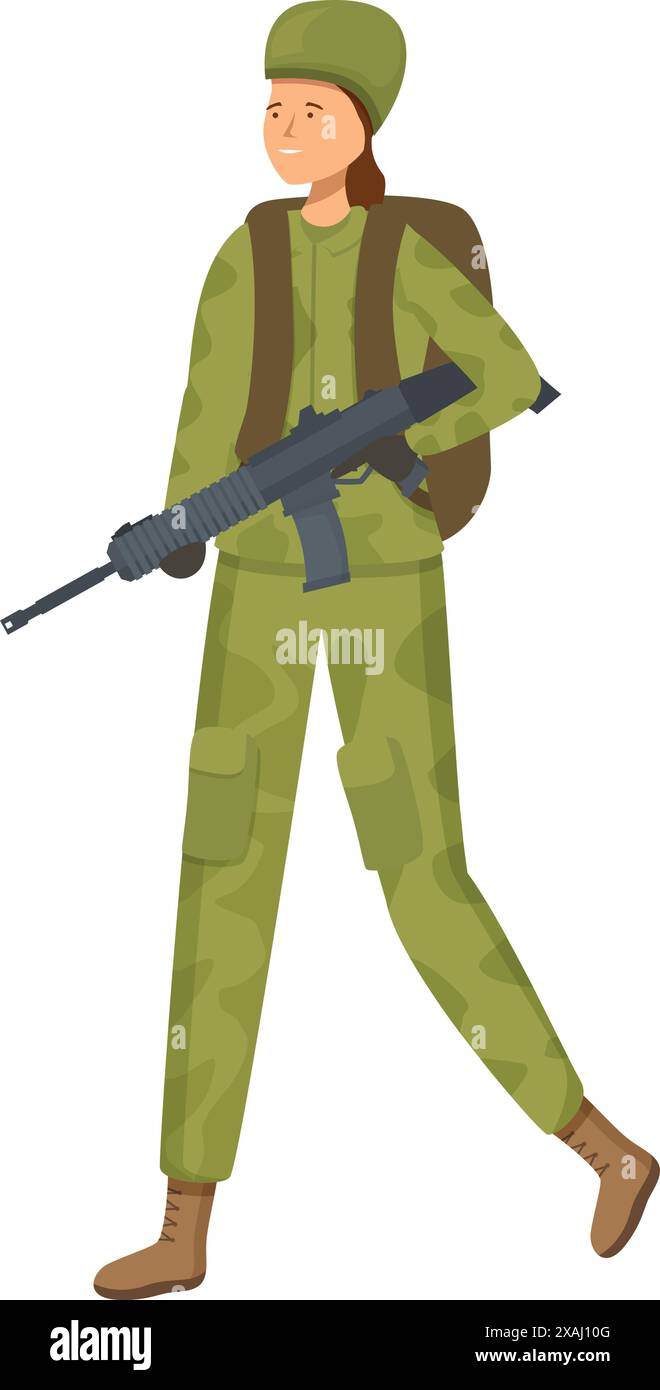 Female soldier is patrolling with her rifle and backpack Stock Vector ...