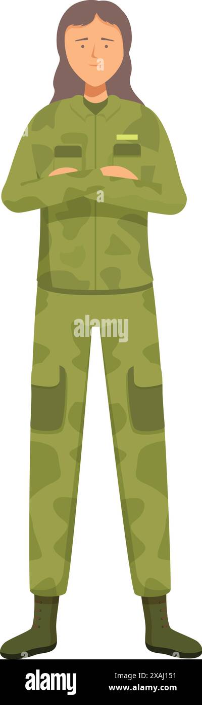 Confident female soldier is standing with her arms crossed, showcasing ...