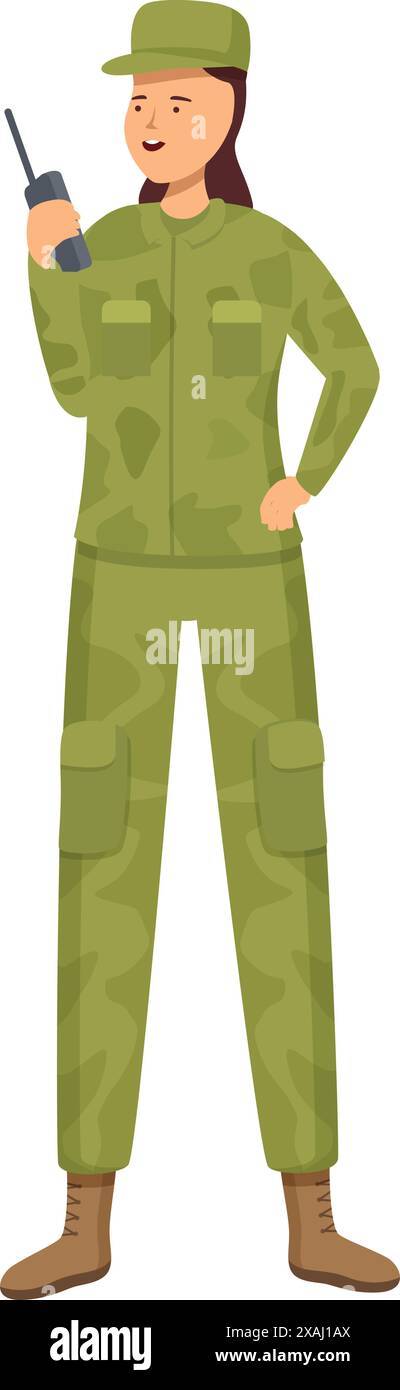 Female soldier using walkie talkie military woman standing in uniform ...