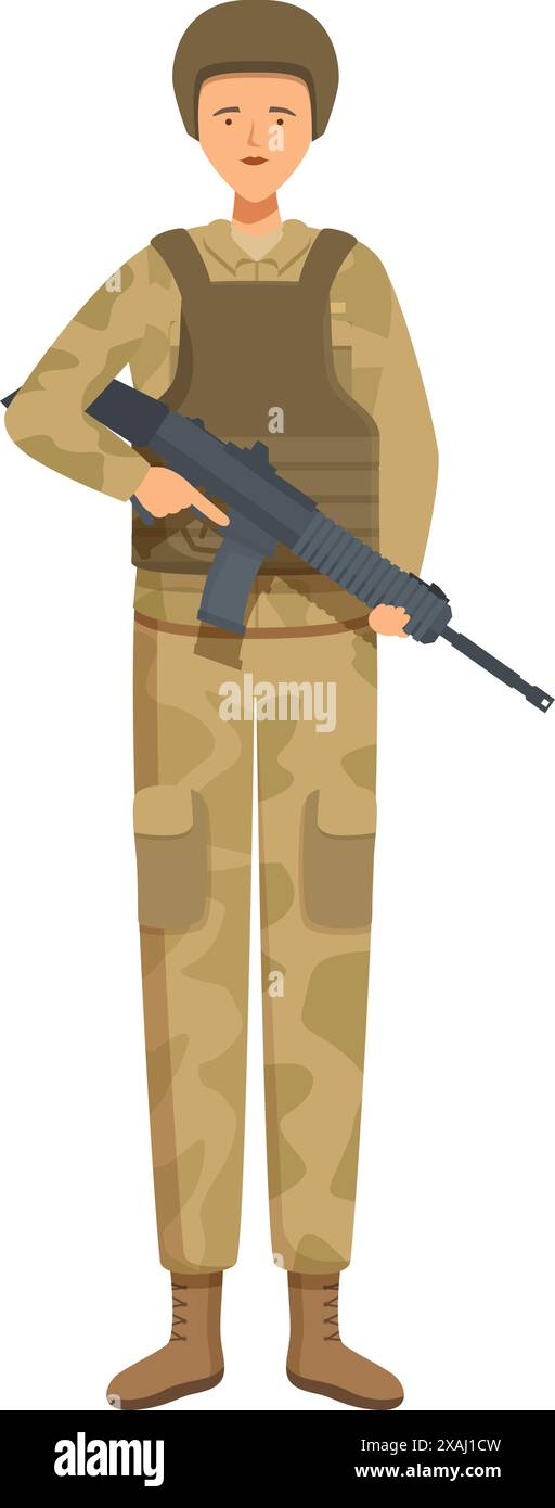 Young female soldier holding a rifle, military woman in uniform ...