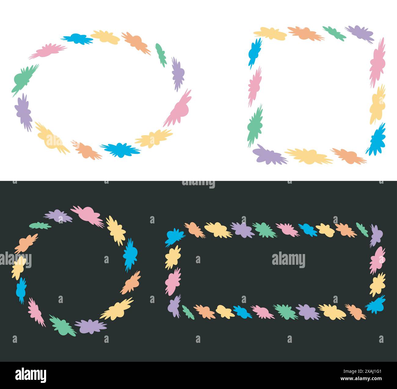 Frames, border Set. Hand drawn paint brush cute shape, pastel colourful ...