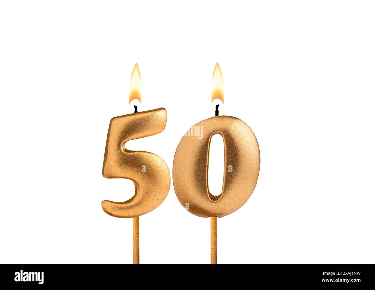Birthday number 50 - Golden candle on white background Stock Photo - Alamy