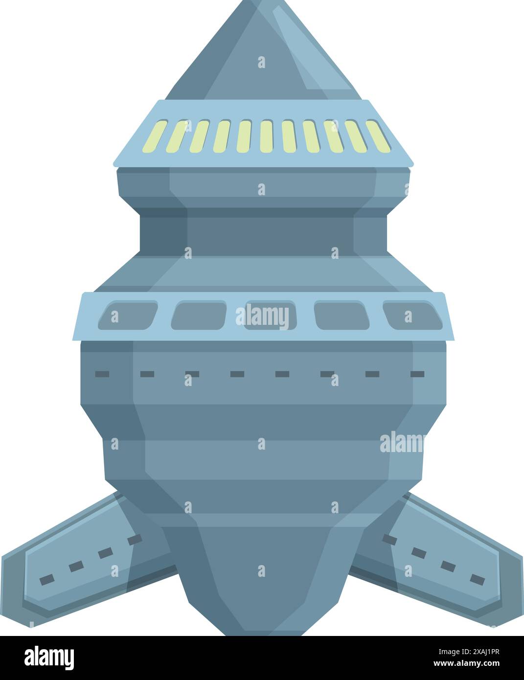 Large spacecraft floating with four windows and three rocket engines ...