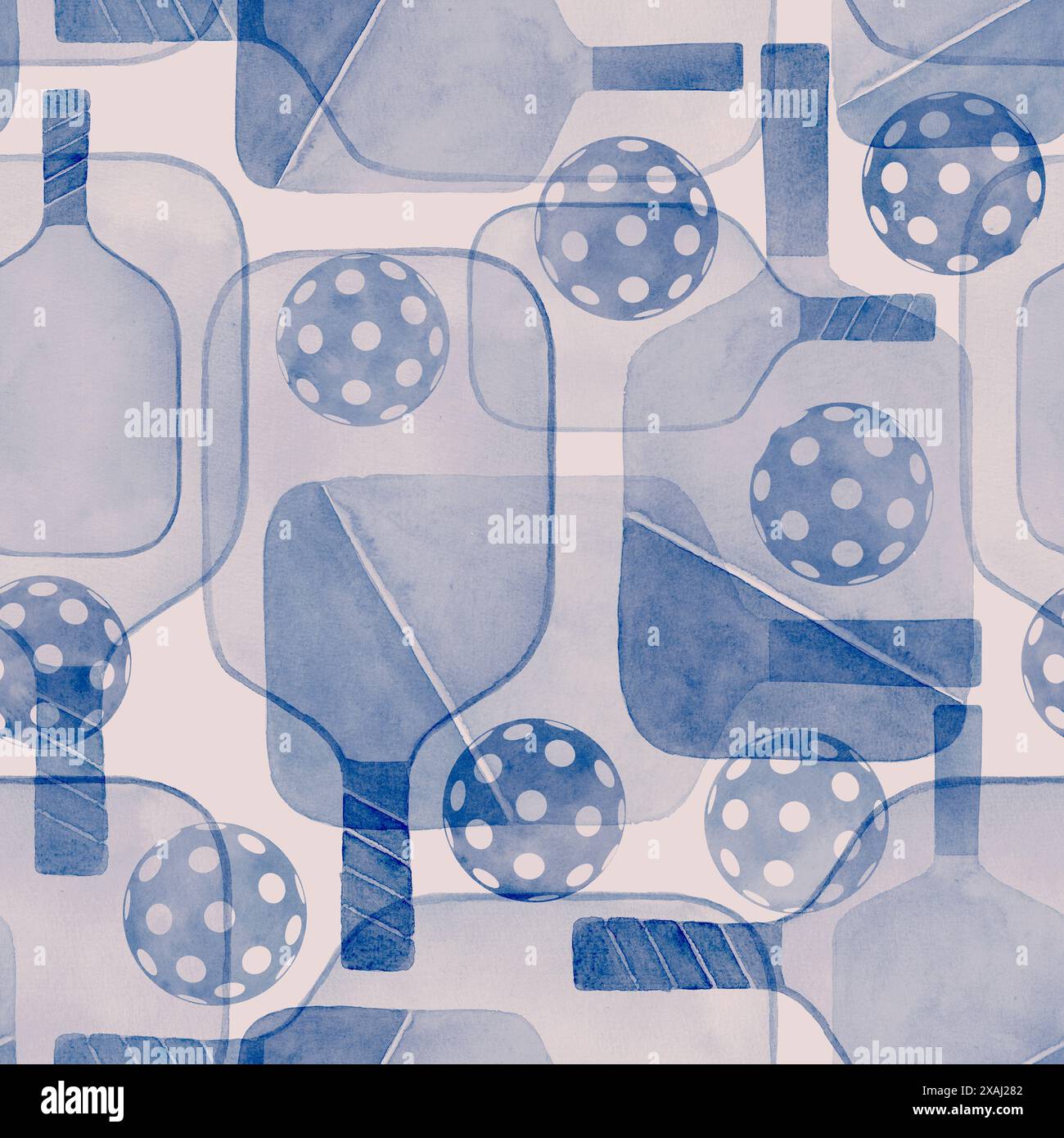 Seamless pattern of blue balls and rackets, modern game Pickleball ...