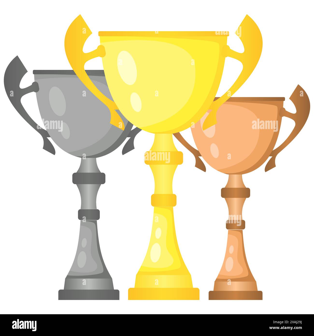 Set of vector trophy champion cups in gold, silver and bronze ...