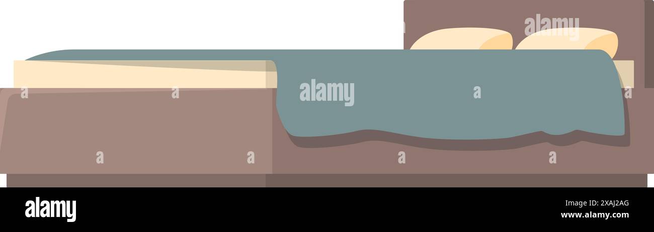 Big double bed with pillows and blanket illustration isolated on white ...