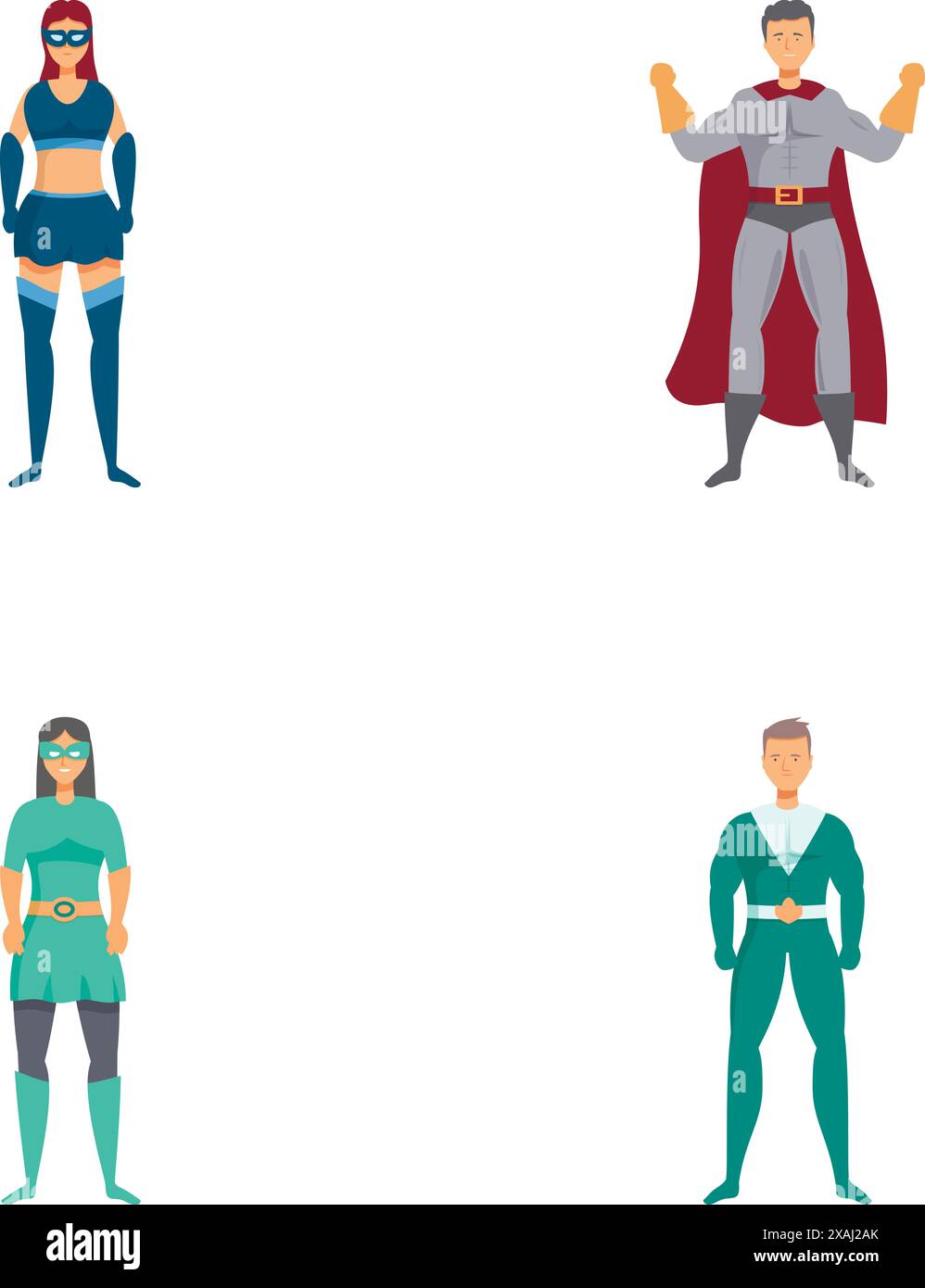 Collection of four diverse cartoon superheroes, each posing confidently ...