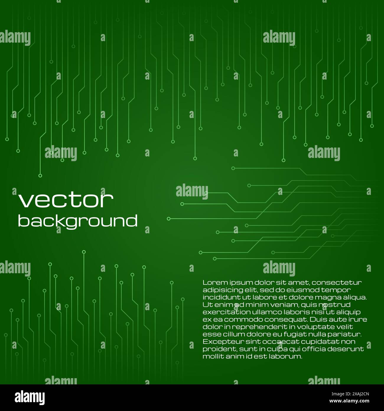 Abstract technological green background with elements of the microchip ...