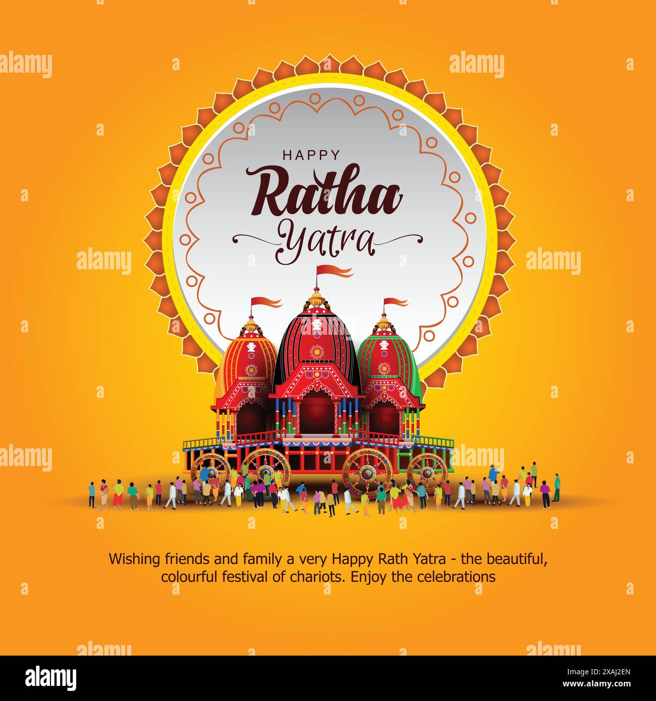 Indian festival Ratha Yatra of Lord god Jagannath, Balabhadra and Subhadra on Chariot with ...