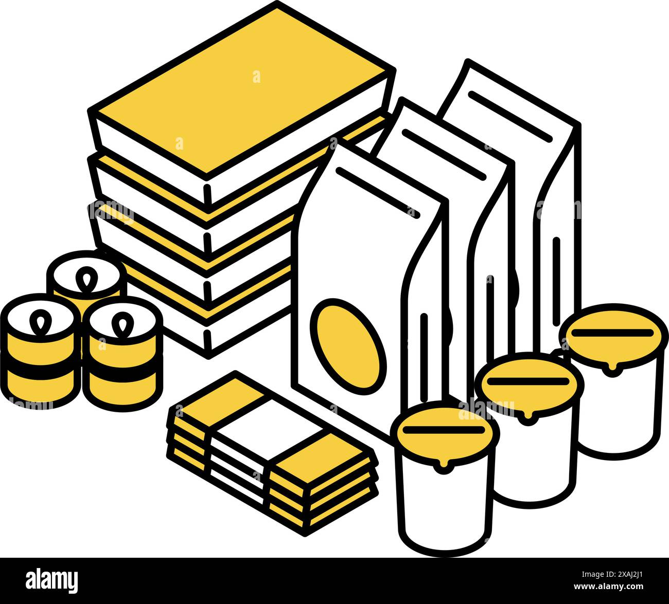 Simple line drawing of emergency kit, emergency rations, isometric ...