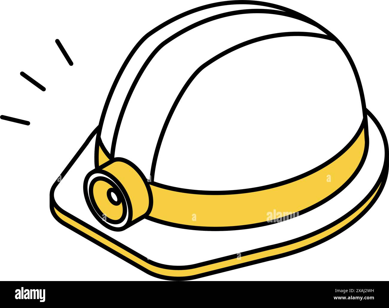 Simple line drawing of emergency kit, helmet with headlight, isometric ...