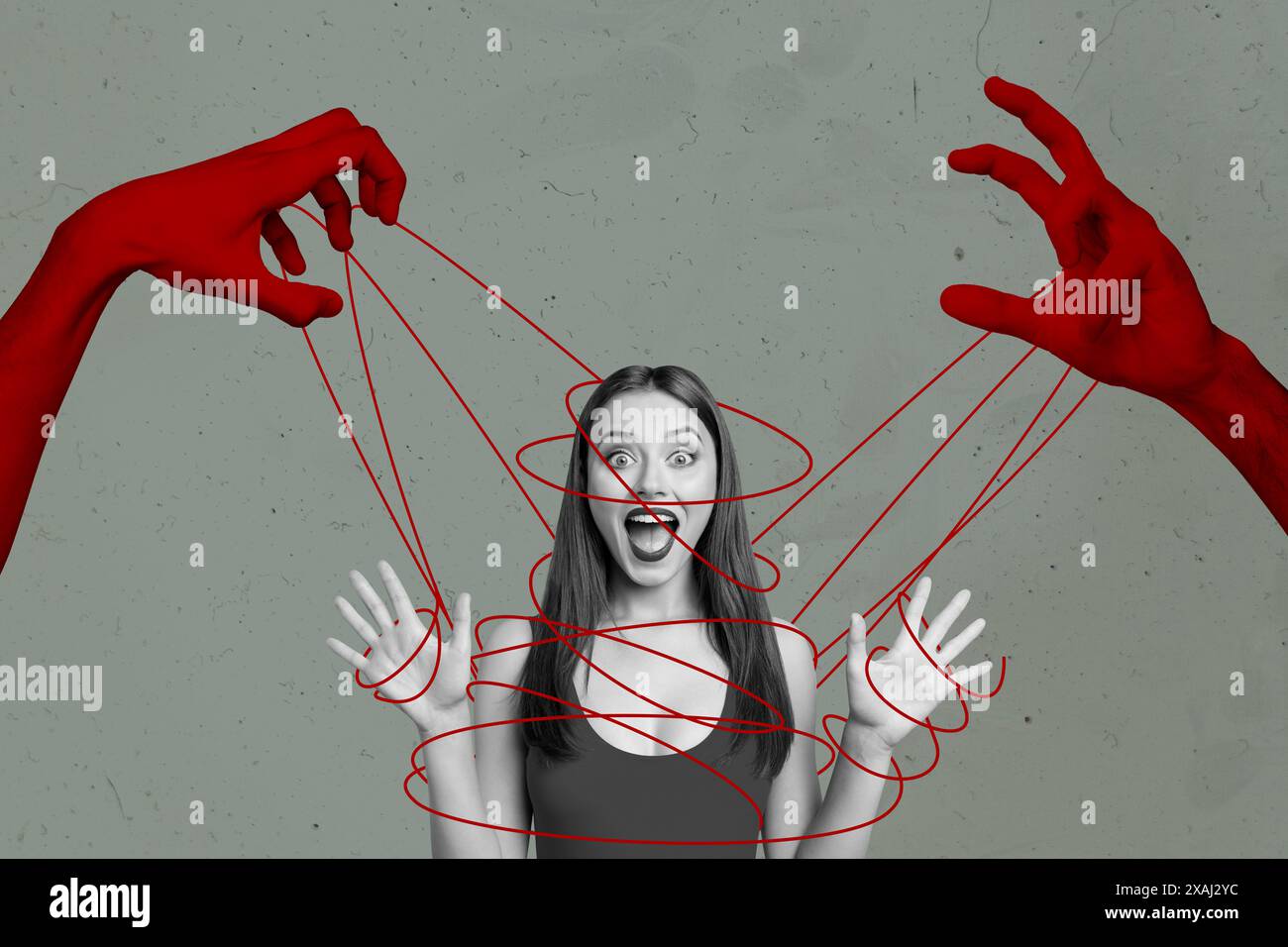 Trend artwork composite sketch collage of two huge hand red color skin ...