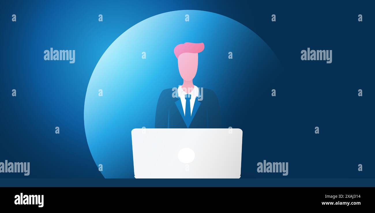 Business Man Behind a Laptop Computer Sitting in an Information Bubble ...