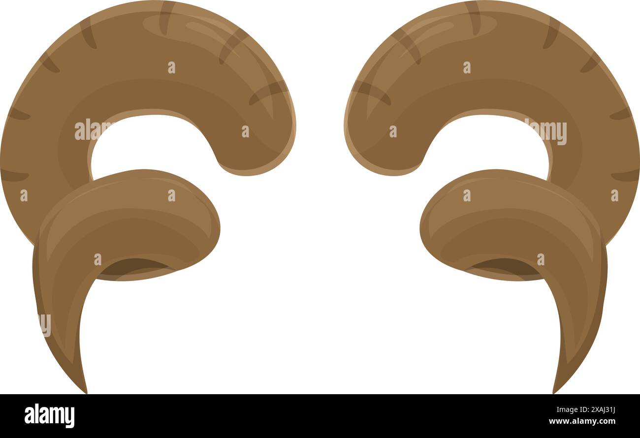 Two brown ram horns with detailed texture are forming a symmetrical ...
