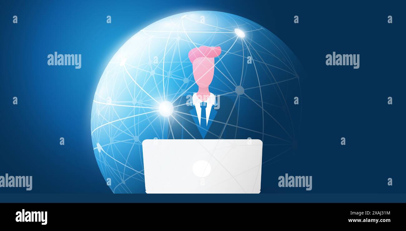 Business Man Behind a Laptop Computer Surfing the Internet, Sitting in ...