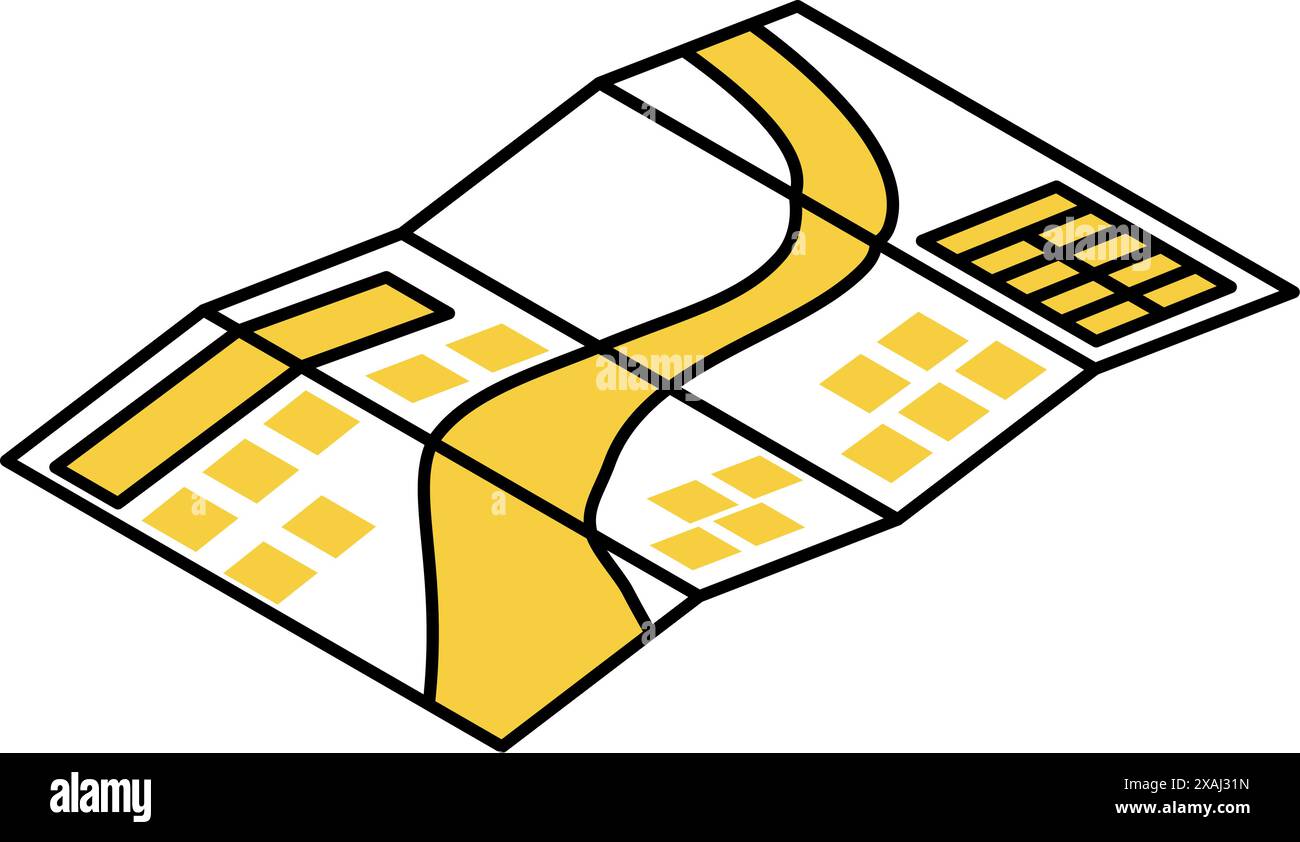 Simple line drawing of emergency kit, hazard map, isometric ...