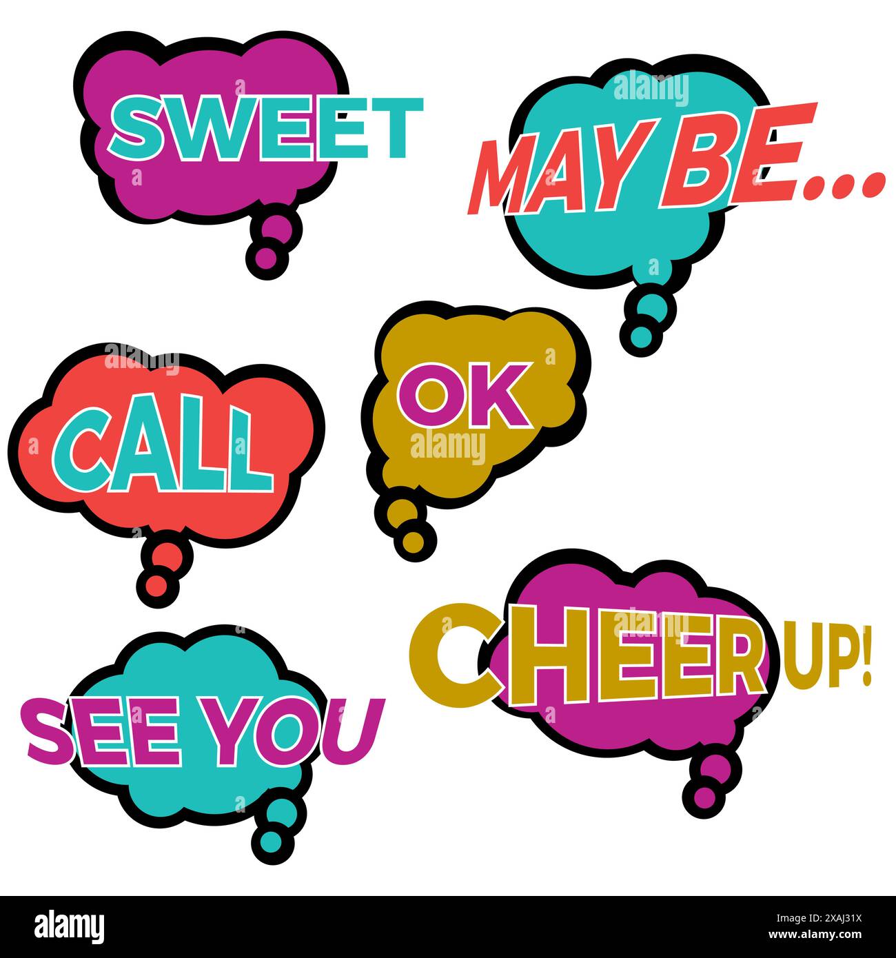 Set of six cartoon comic balloon speech bubbles in flat style. Elements ...