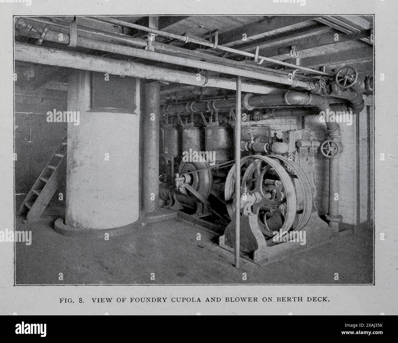 VIEW OF FOUNDRY CUPOLA AND BLOWER ON BERTH DECK. from the Article THE ...